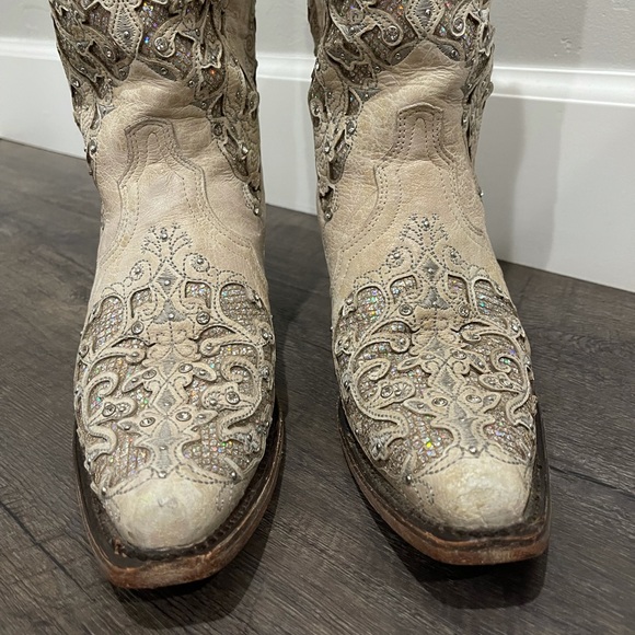 Corral | Shoes | Corral White Glitter Inlay Western Boots Woman Size 8 ...